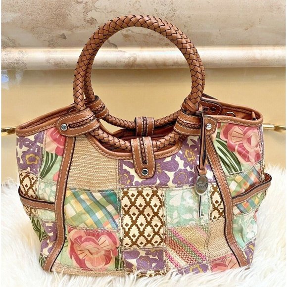 Fossil | Bags | Vintage Fossil Patchwork Hand Shoulder Bag Tote Rustic ...